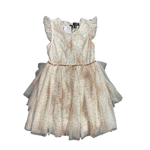 Zunies | Dresses | Zunis Tiered Ruffle Ivory Mesh Dress With Rose Gold ...